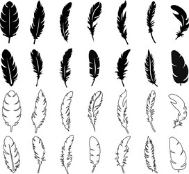 Feather icons set of black isolated on white Vector Image
