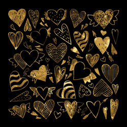 Doodle golden hearts hand drawn love heart icons Vector Image