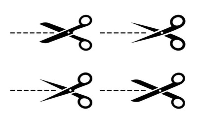 Set black scissors with cut lines on white Vector Image