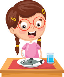 Kid eating fish Royalty Free Vector Image - VectorStock