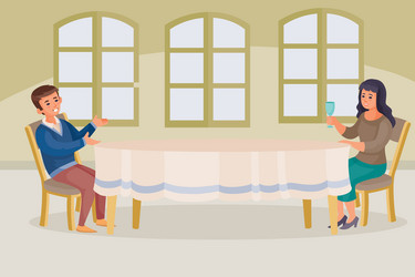 Boy sitting at table and having breakfast Vector Image