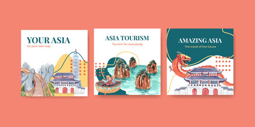 Ads template with asia travel concept design Vector Image