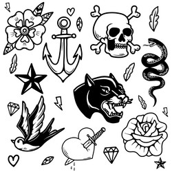 Tattoo flash set Royalty Free Vector Image - VectorStock