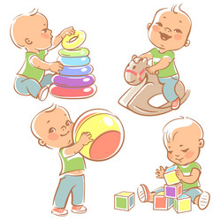 Cute little kids playing with toys set toddler Vector Image