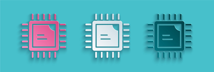 Paper cut computer processor with microcircuits Vector Image