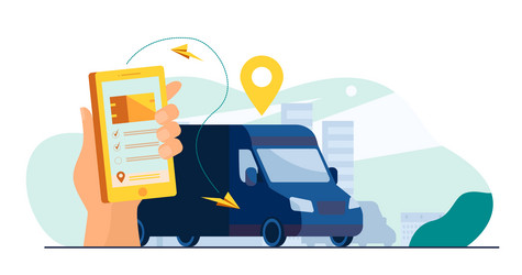 Customer using mobile app for tracking order Vector Image