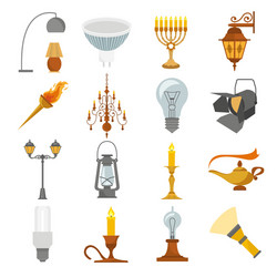 Lighting elements icon set evolution of light Vector Image