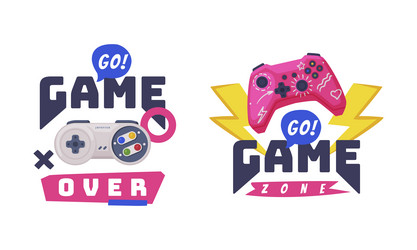 Video game play zone badge or label with Vector Image