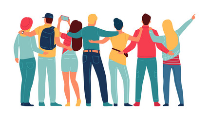 Person and smartphone back view isolated character