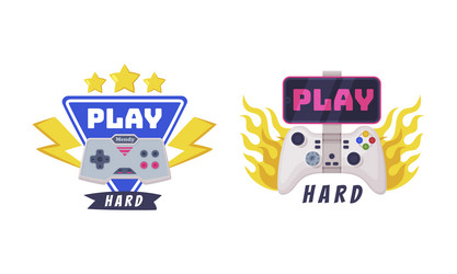 Video game play zone badge or label with Vector Image