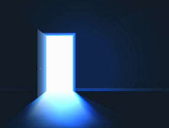 Open door bright light in room through Royalty Free Vector