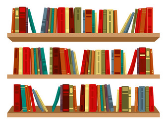 Bookshelf library interior wall colorful flat set Vector Image