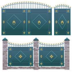 Metal grill fence with gate Royalty Free Vector Image