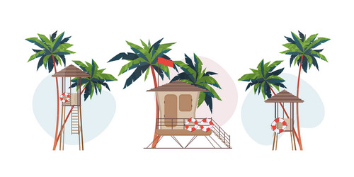 Set beach lifeguard tower to save drowning people Vector Image