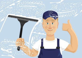 Pointing window cleaner Royalty Free Vector Image