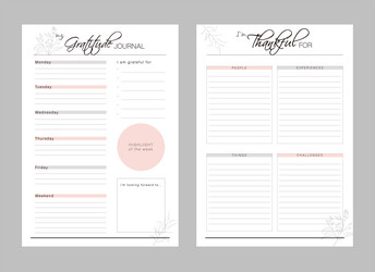Gratitude journal printable template Royalty Free Vector