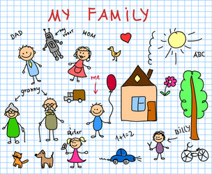 Stick family drawing Royalty Free Vector Image