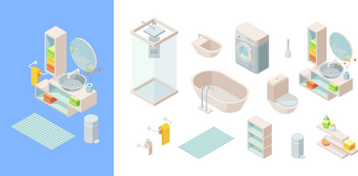 Bathroom isometric set controlled shower washing Vector Image