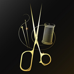 Scissors and golden needle thread Royalty Free Vector Image