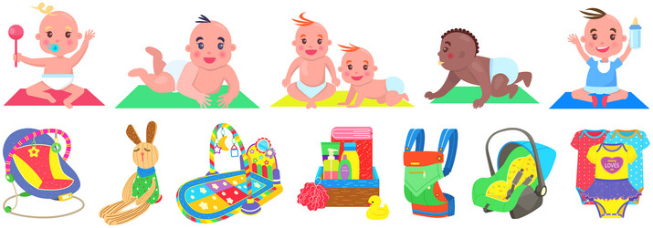 Multinational children kids playing baby care Vector Image