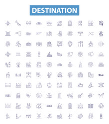 Destination line icons signs set design Royalty Free Vector