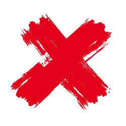 Red painted cross symbol icon on white background Vector Image