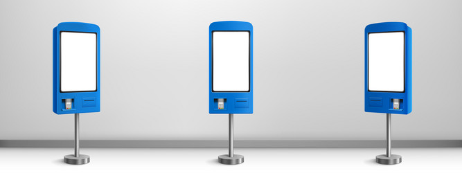 Kiosk terminal with interactive display icon set Vector Image
