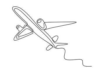 One line drawing of airplane flying on the sky Vector Image
