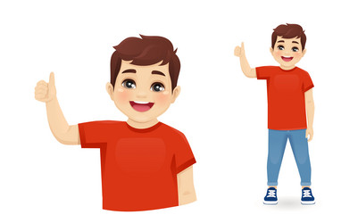 Happy children with their hands up standing and Vector Image