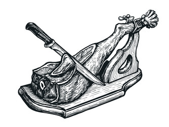 Parma ham drawing hand drawn hamon meat Royalty Free Vector