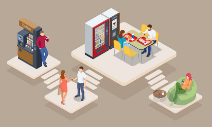 Isometric coffee time concept self-service coffee Vector Image