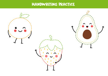 Handwriting practice with cute kawaii fruits Vector Image