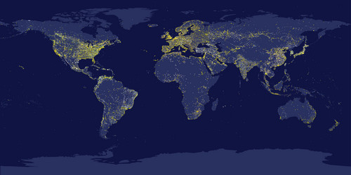 World city lights map night earth view from space Vector Image