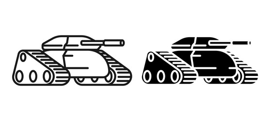 Linear icon turret army track tank with long Vector Image