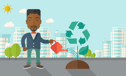 Man watering a recycling tree Royalty Free Vector Image