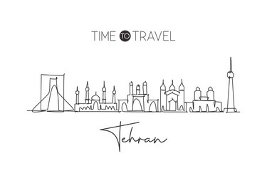 One single line drawing of tehran or teheran city Vector Image