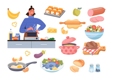 Food cooking process with kitchen utensils Vector Image
