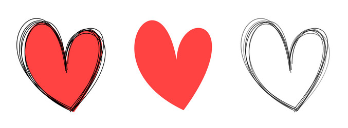 Red pen drawn line art heart icons happy Vector Image