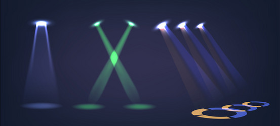 Realistic 3d spotlights set focused light beams Vector Image