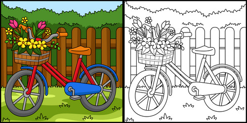 Spring bike with flowers isolated coloring page Vector Image
