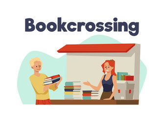 Bookcrossing poster template man and woman Vector Image