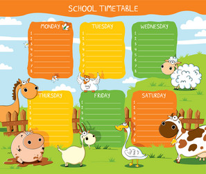 School timetable schedule with wild animals Vector Image