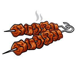 Grilled meat skewers shish kebab sketch Royalty Free Vector