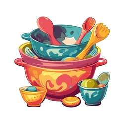 Kitchenware with colorful crockery Royalty Free Vector Image