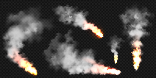 Realistic set gun shots with fire and smoke Vector Image