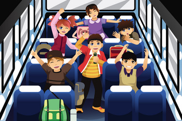 Happy children in school bus inside Royalty Free Vector