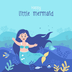 Little mermaid and big fish Royalty Free Vector Image