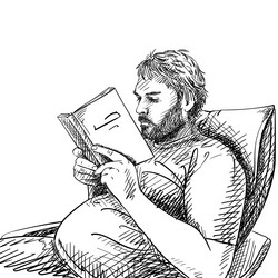 Hand drawing a student reading book Royalty Free Vector