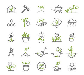 Growing seedlings set of icons plant shoots Vector Image