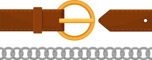 Leather belt with metal buckle and chain Vector Image